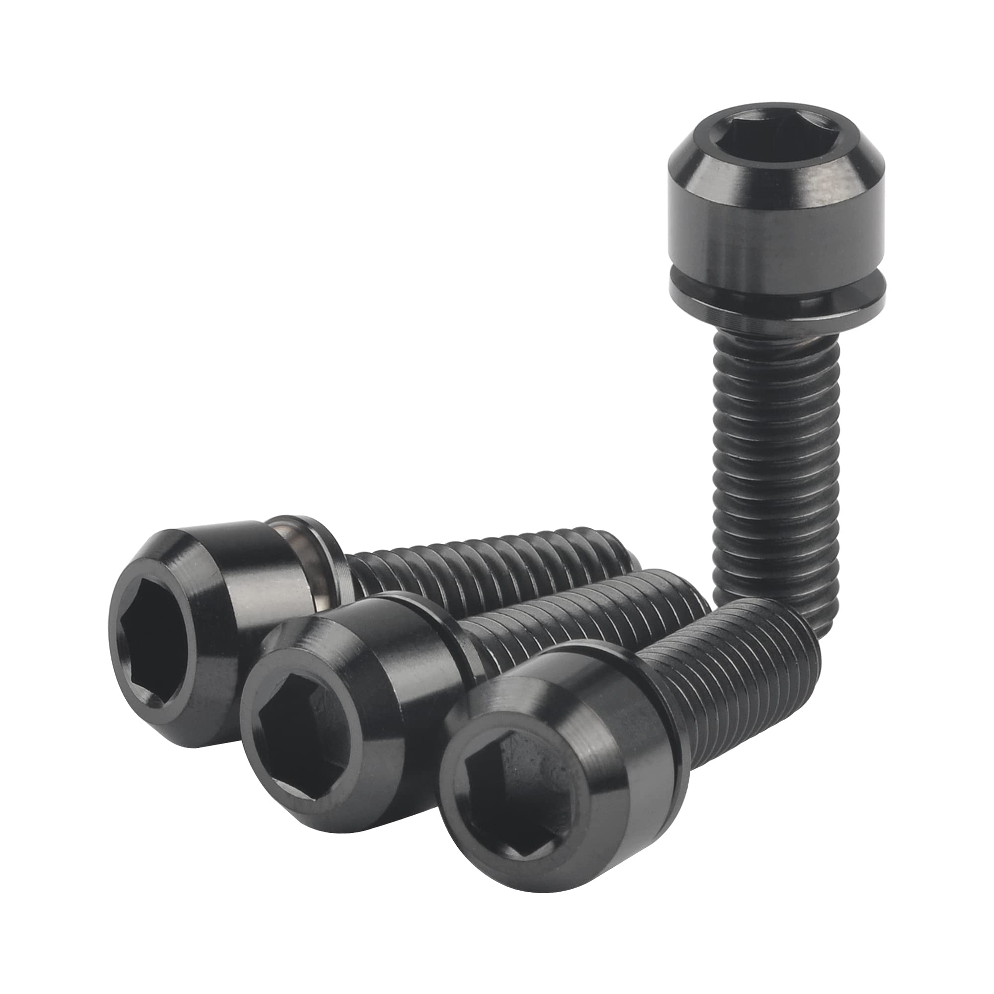 Wanyifa Titanium M6 16 18 20 35mm Allen Hex Bolts with Washers Screw for Bicycle Crank Brakes Pack of 4 (M6X20mm, Black)