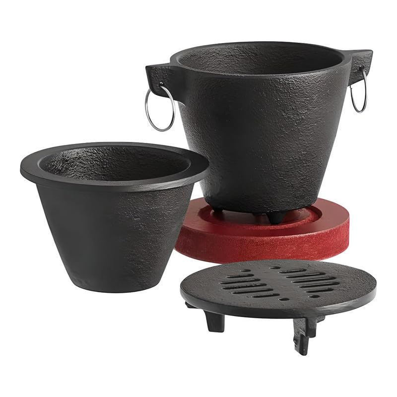 OCS Parts Pro Chef Series 4-Pack Mini Tabletop Cast Iron Grills with Wood Base and Fuel Holder for Hibachi, Smores, and Appetizers