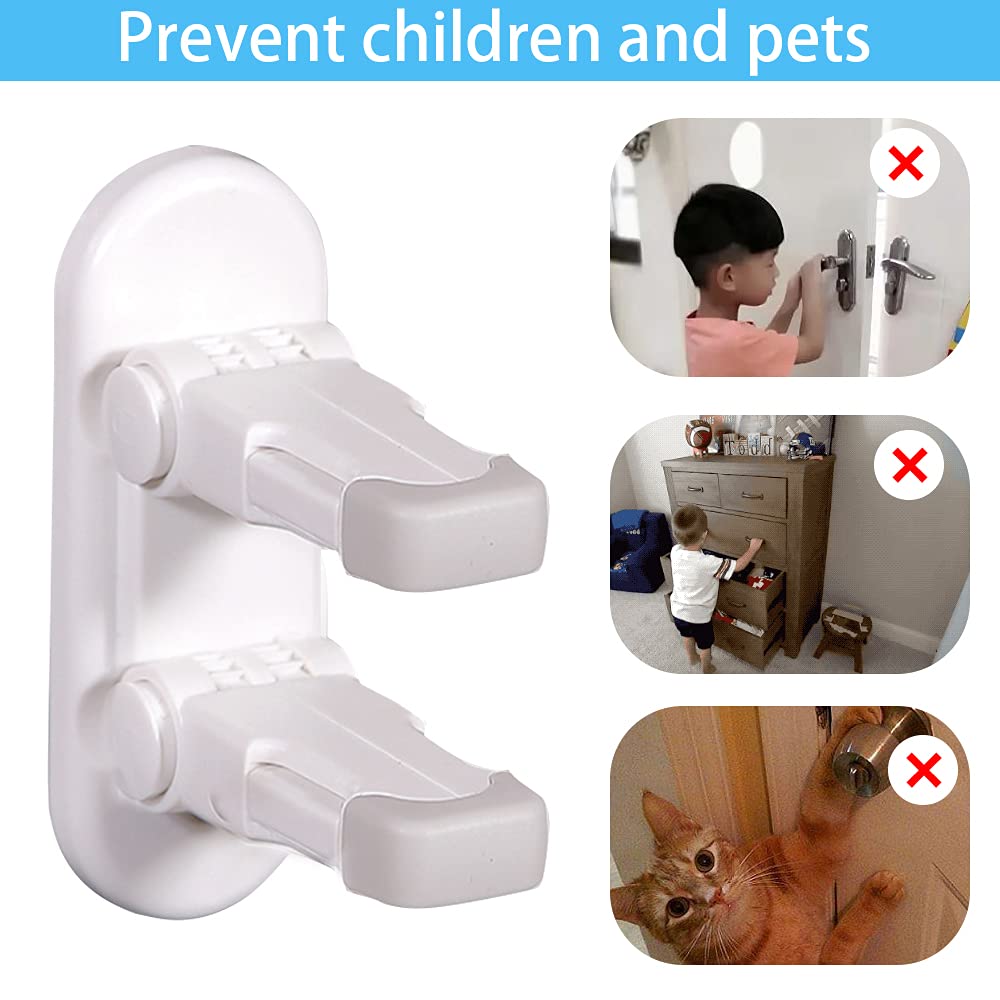 Flowden Improved Childproof Door Lever Lock(2 Pack)Prevents Toddlers from Opening Doors. Durable ABS with Adhesive Backing. Simple Install, No Tools Needed