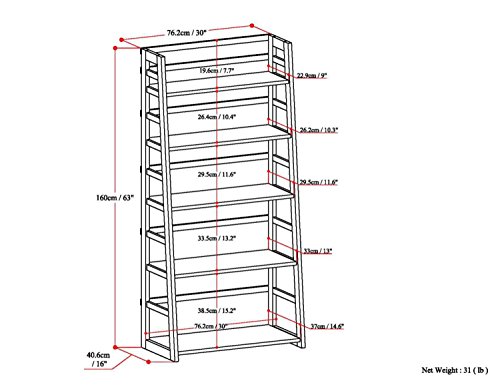 SIMPLIHOME Acadian SOLID WOOD 30 Inch Transitional Ladder Shelf Bookcase in Black, For the Living Room, Study Room and Office