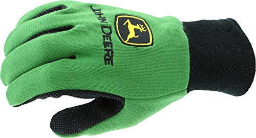 John Deere JD00002 Jersey Gloves - Large, 10 oz Jersey Gloves, Ribbed Knit Wrist, Polyester/Cotton Fabric Straight Thumb, Green/Black