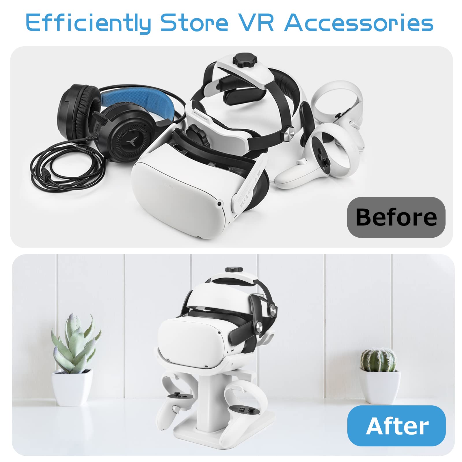 Head Strap with 5300mAh Battery Pack & VR Display Stand for Oculus Quest 2, Replacement Adjustable Strap for Quest 2 Elite Straps, VR Stand Display Holder and Controller Mount Station