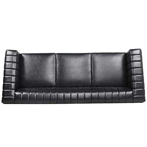 NITYASUNDARA Large Couch,Chesterfield Sofa, 3 Seater Sofa for Living Room,Square handrail Vertical Stripe Sofa Couch,Faux Leather Couch. (Black Sofa)