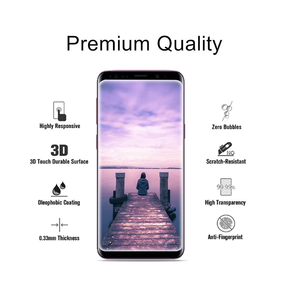 FOVAL (2 Pack) Tempered Glass Screen Protector for Samsung Galaxy S9 (NOT for S9 Plus) 3D Curved Dot Matrix with Alignment Tool (Case Friendly)