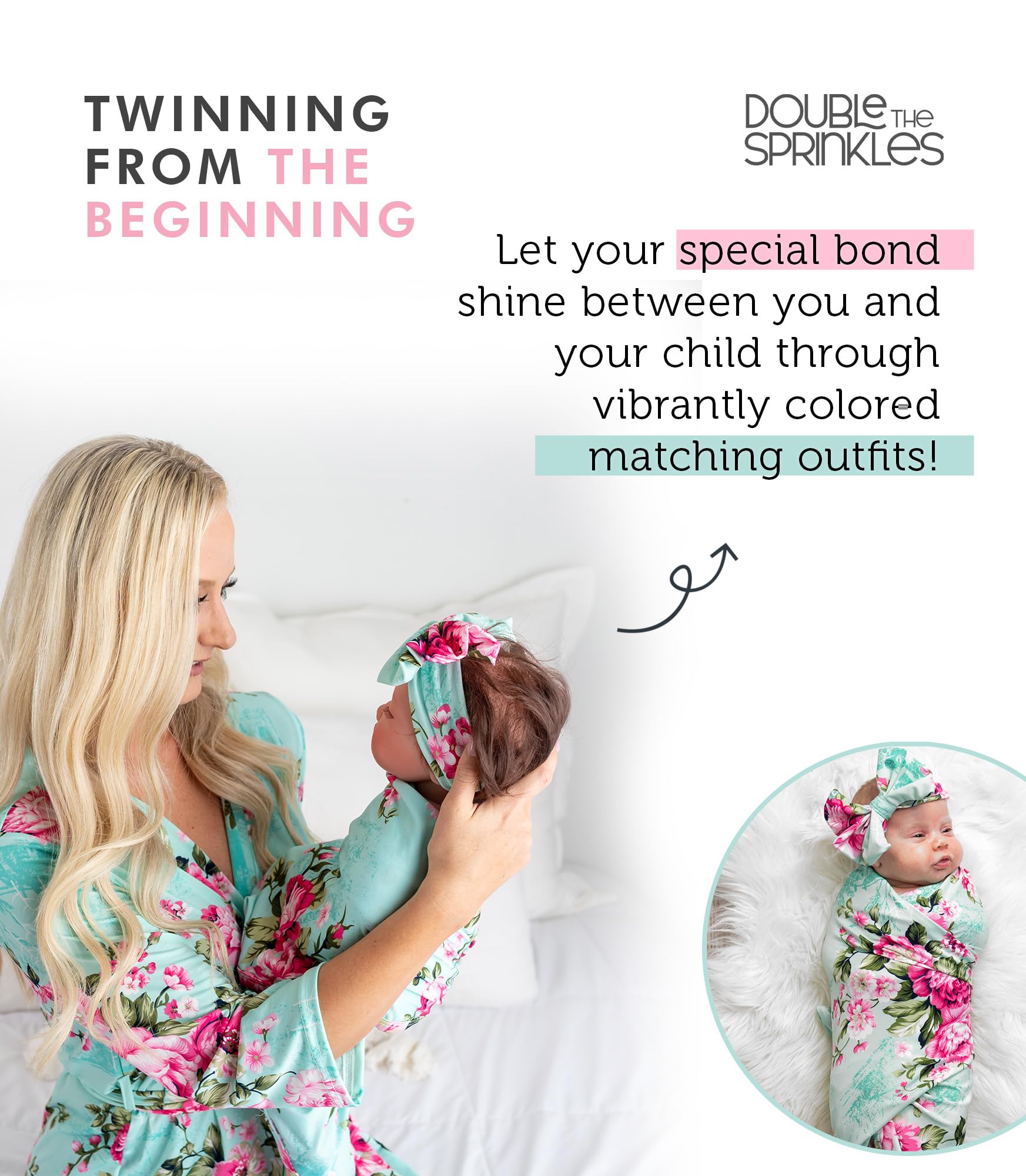 DOUBLE THE SPRINKLES Maternity Robe & Swaddle Set, Mom & Baby Me Outfits Matching, Hospital Gown, Blanket & Hat.