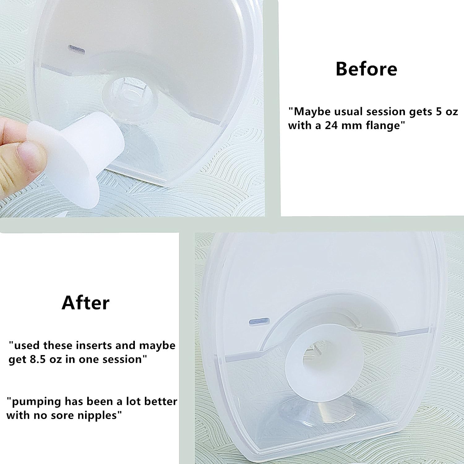 Flange Inserts Multi-Pack 19mm 21mm 4pcs Replaceable Option for Most 24mm Breast Pump Flange Size Reduction, PUM Part Silicone Inserts