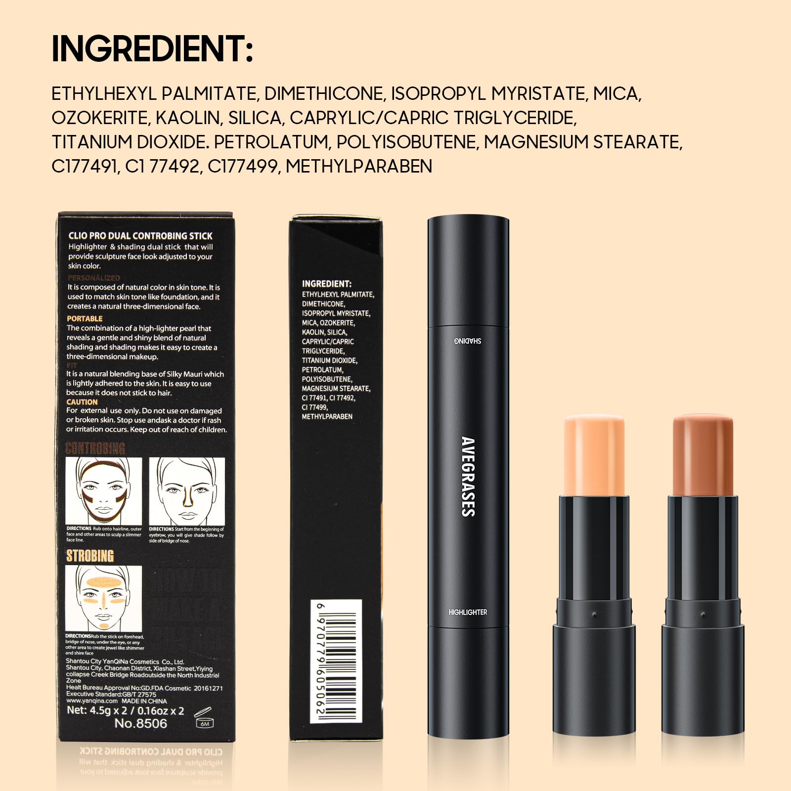 Double-End Contour Stick Highlighter Stick - Waterproof Concealer & Bronzer Contouring Stick, Face Makeup Brightens & Shades Pencil for Face Body, Long-Lasting Smooth Professional Cream Stick Set (01#Ivory+Dark Brown)