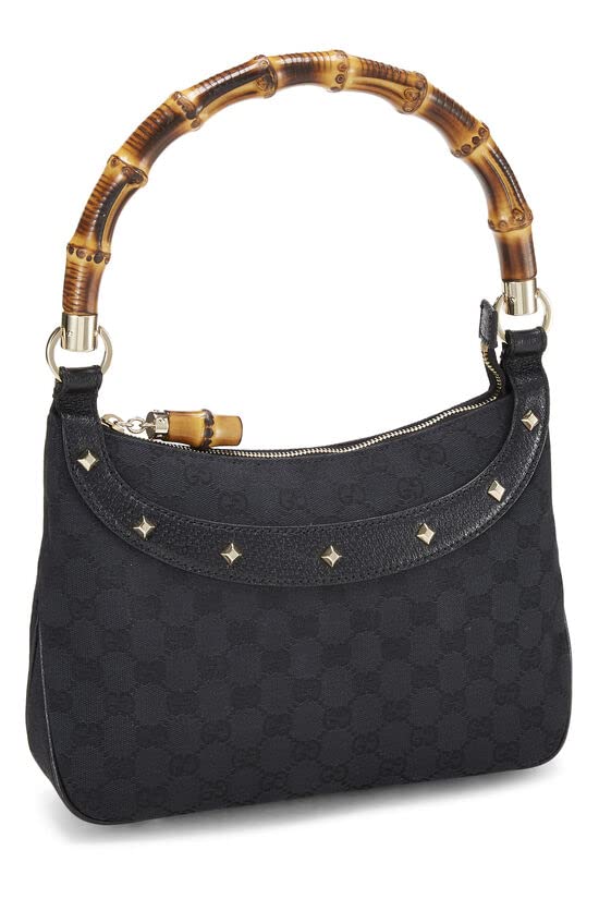 Gucci, Pre-Loved Black Original GG Canvas Bamboo Shoulder Bag, Black