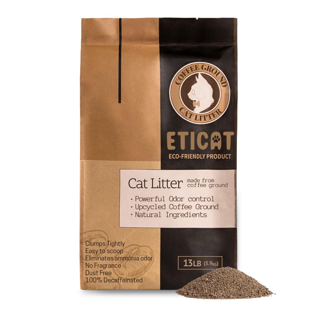 ETICAT Natural Cat Litter from Upcycled Coffee Grounds - Alternative to Clay and Pellet Litter - Unscented Cat Litter Clumping - Lightweight Litter - Powerful Odor Control - Easy to Scoop - 7.7 LB