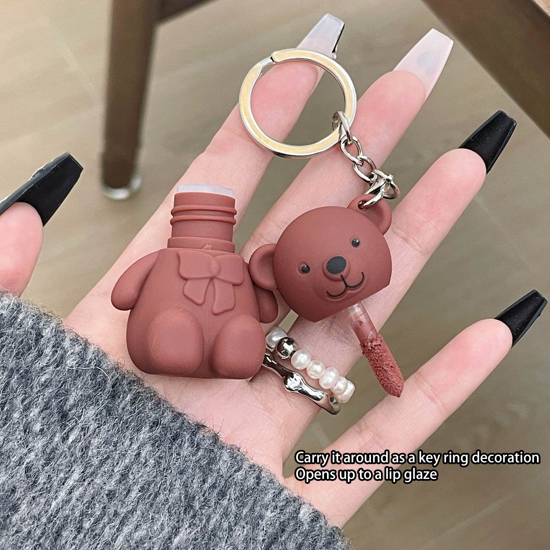 Fanxbox 6 Colors Cute Bear Lipsticks, 2 in 1 Key Chain Bear Lipstick, Matte Lipstick, Lip Plumper Makeup Set Kit, Velvet Waterproof Lip Makeup Gift Sets