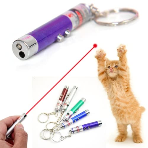 Mini Cat Toys Laser Pointer Pen Keychain Flashlight Funny Dog Stick Pet Lamp White Light LED Infrared Button Electronics Included (6 Color Mix Pack, 6 Color Mix)