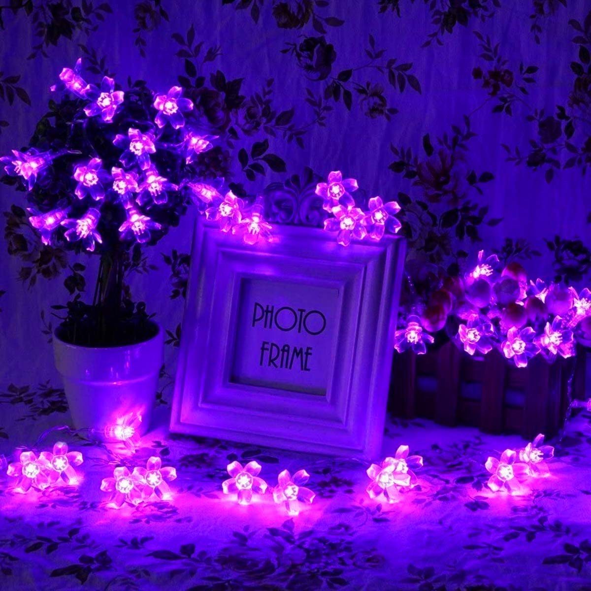 Flower String Lights, Christmas Lights 33 Ft 100 LEDs, 8 Modes Fairy String Lights with Tail Plug Connectable Cherry Blossom Lights for Christmas, Wedding, Party, Tree, Patio, Garden Decor (Purple)
