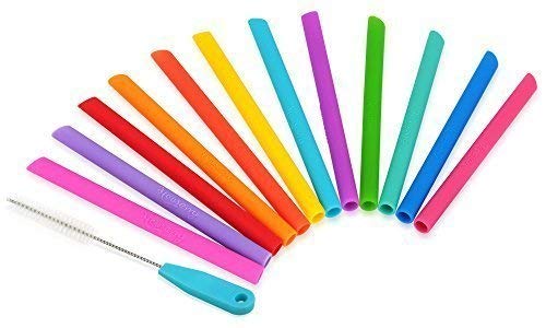 Housavvy 8oz Kids & Toddlers Reusable Silicone Drinking Straws 12 Pack with Cleaning Brush (Smoothie Straws for Housavvy 8oz Kids Cups)
