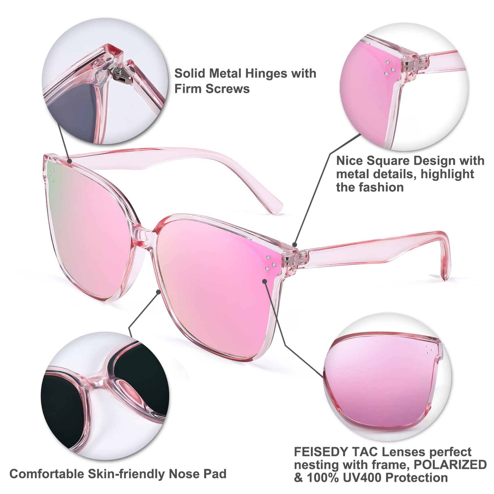 FEISEDY Retro Square Polarized Sunglasses Women Men Oversized Vintage Shades B2600