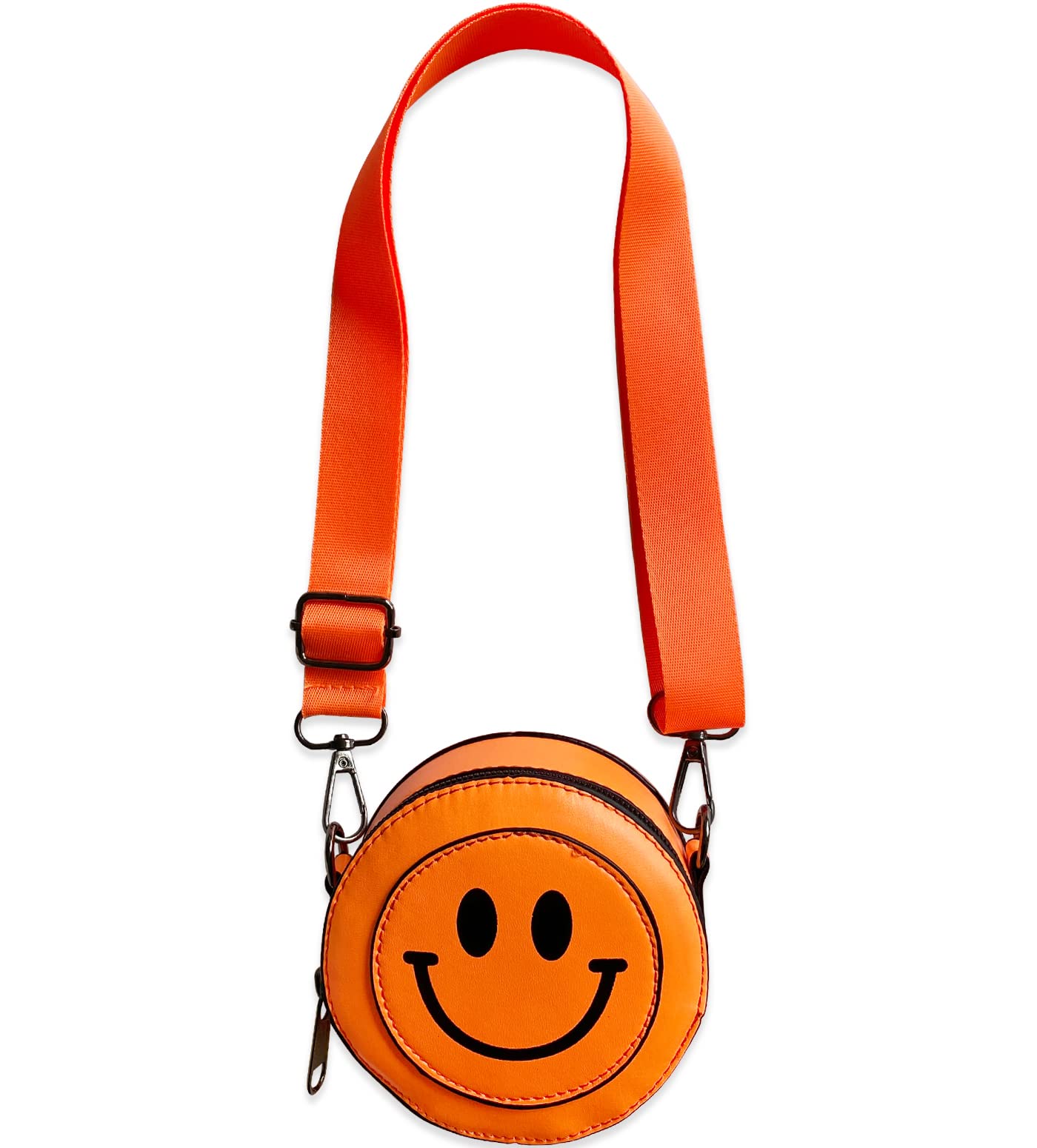 holawit Cute Positive Smile Happy Face Fun Design Mini Crossbody Soft Synthetic Leather Round Mini Side Shoulder Bag - White
