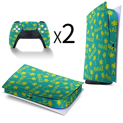 Hawaii Text and Palm Trees Full Protective Skin Cover Design Wrap Decal Sticker Compatible with PS5 Digital Edition Console and Controller