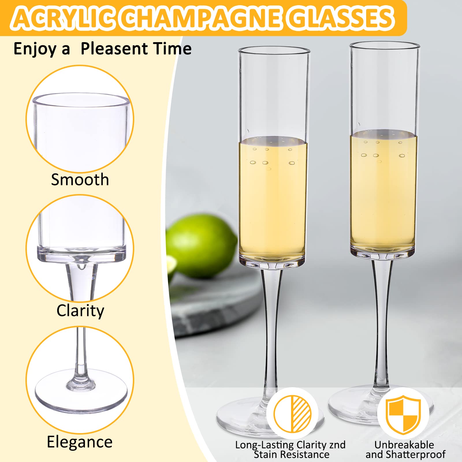 Gerrii 6 oz Acrylic Stemmed Champagne Flutes Unbreakable Plastic Champagne Glasses Reusable Wine Toasting Goblets Crystal Disposable Cocktail Cups for Party, Wedding, Birthday (Clear,18 Pcs)