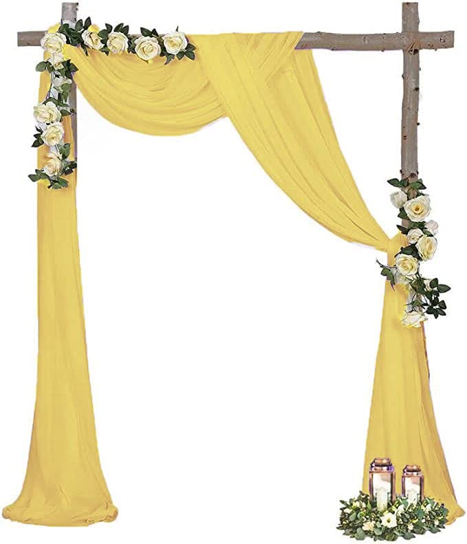 SFN SKY Yellow 100% Chiffon Arch Ceremony Backdrop 30" x 6 Yards for Wedding Arch Door/Home Canopy Bed Curtains - Long Sheer Window Topper Valances/Bedroom Tablecloth(Yellow)