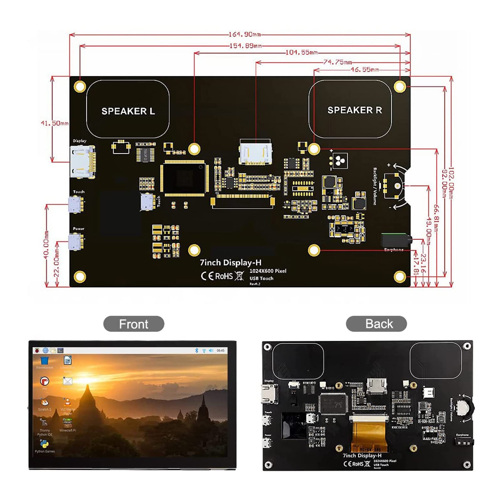 ELECROW 7 Inch Monitor 1024x600 Portable Touchscreen Monitor for Laptop Compatible with Raspberry Pi Banana Pi Jetson Nano Computer