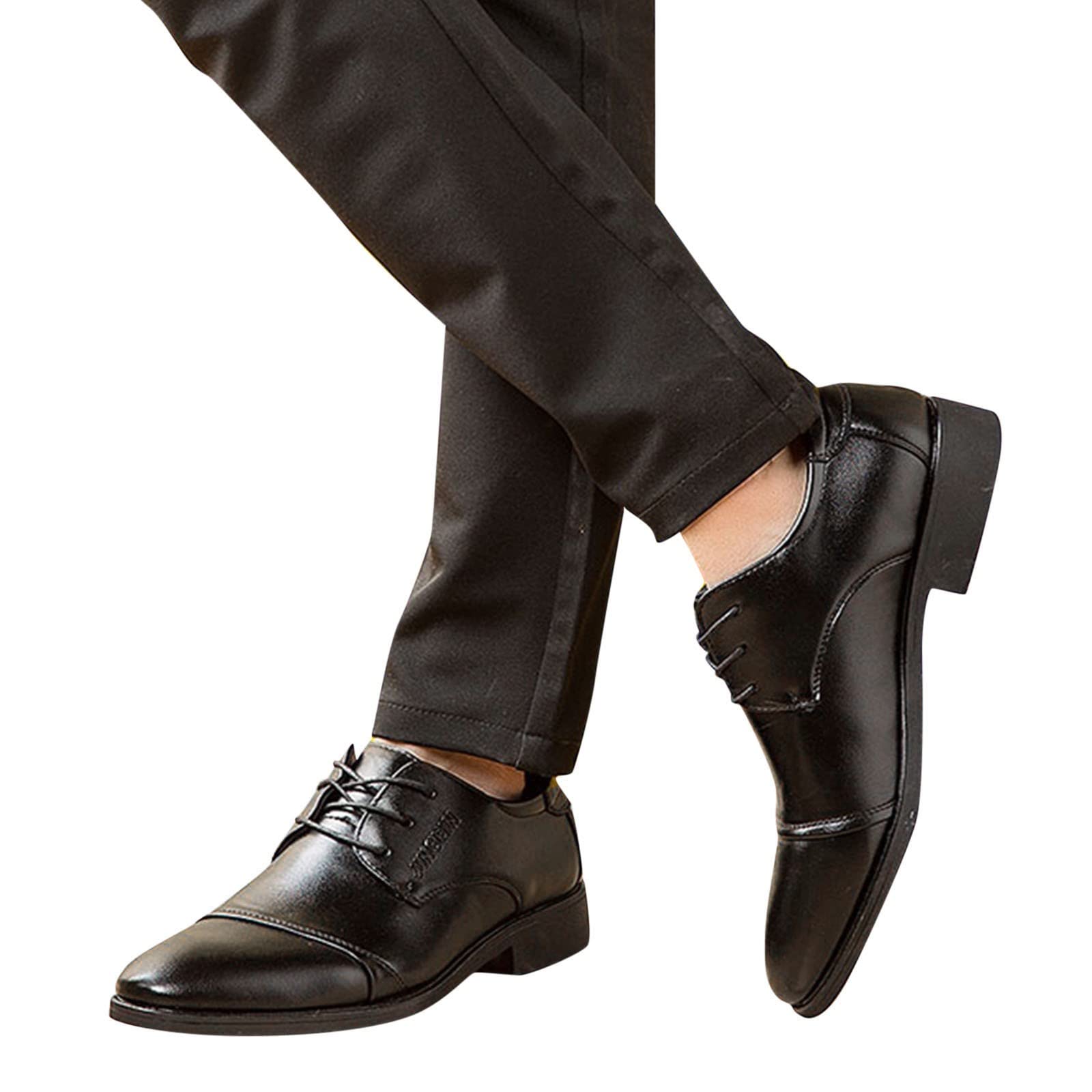 Fashion Summer and Autumn Men Leather Shoes Low Heel Pointed Toe Lace Up Solid Color Simple British Style Boots Size 12 Men Black