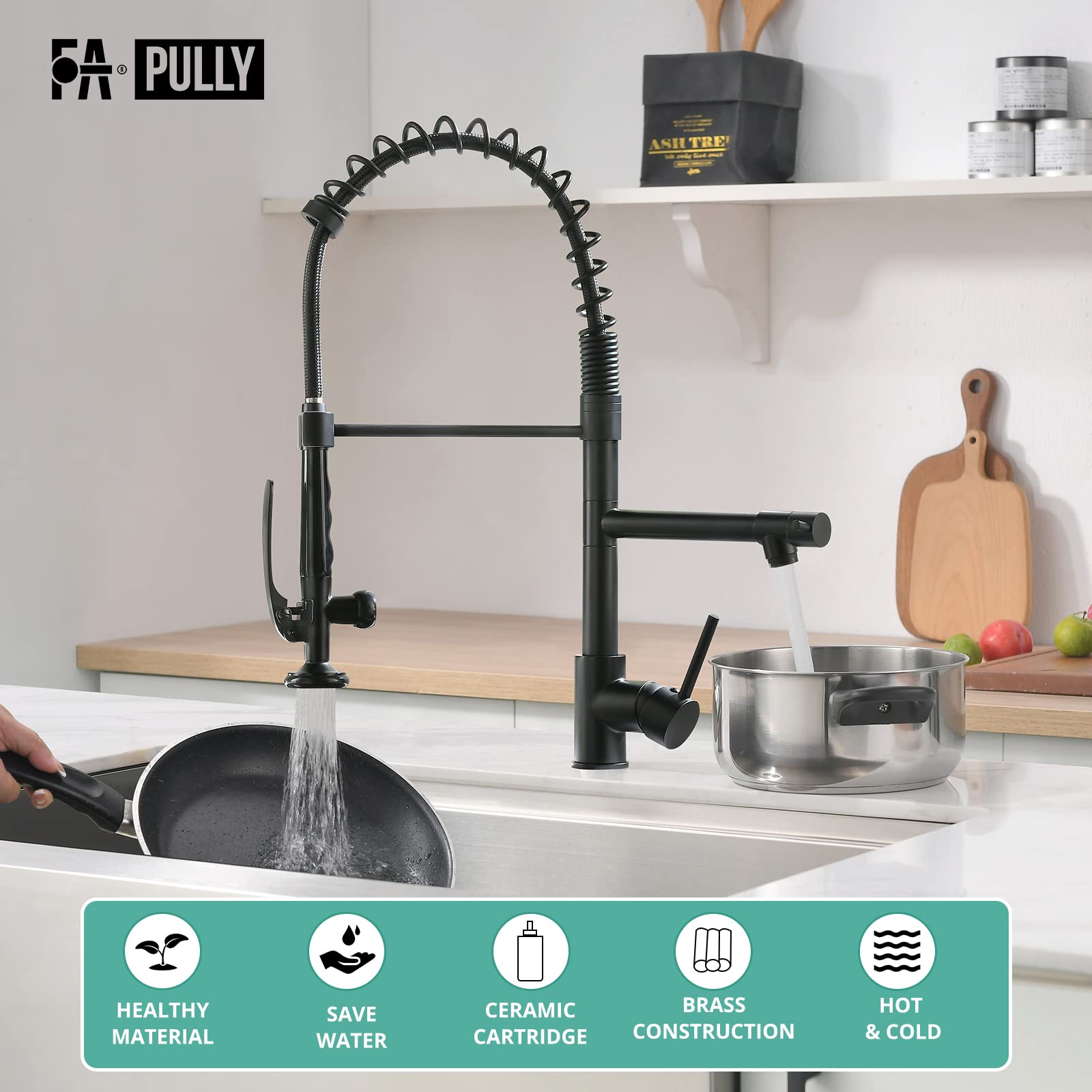 Fapully Black Kitchen Faucet,Commercial Pull Down Kitchen Sink Faucet with Sprayer