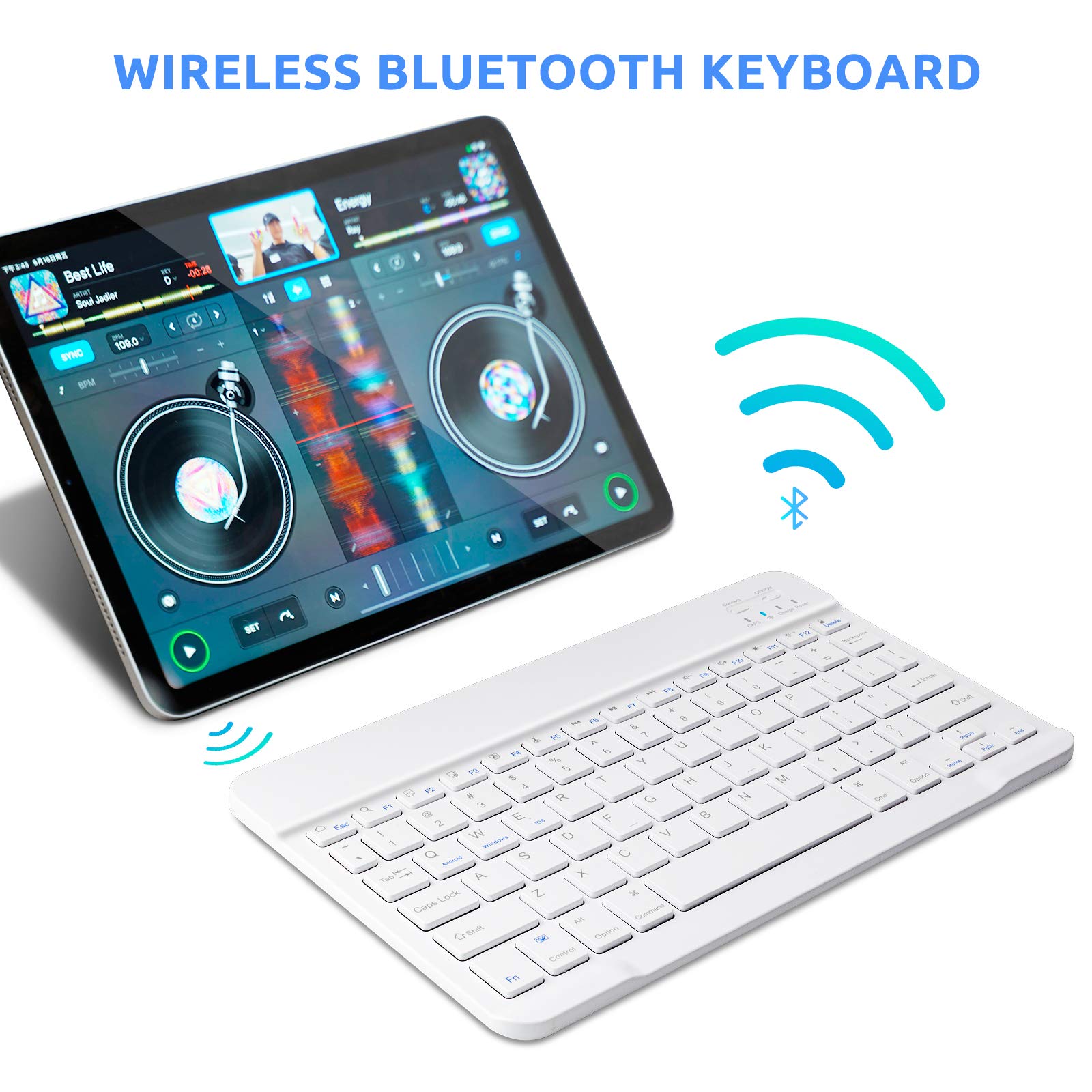 EVACH Ultra Slim Bluetooth Keyboard Compatible with Amazon Fire 10/iPad 10.2"/iPad Air/iPad Pro,iPhone and Other Devices Including iOS/Android/Windows,White