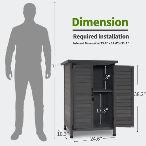 MCombo Outdoor Wood Storage Cabinet, Small Size Garden Wooden Tool Shed with Double Doors, Outside Tools Cabinet for Backyard (24.6”x 18.3”x38.2”) 0985 (Grey)