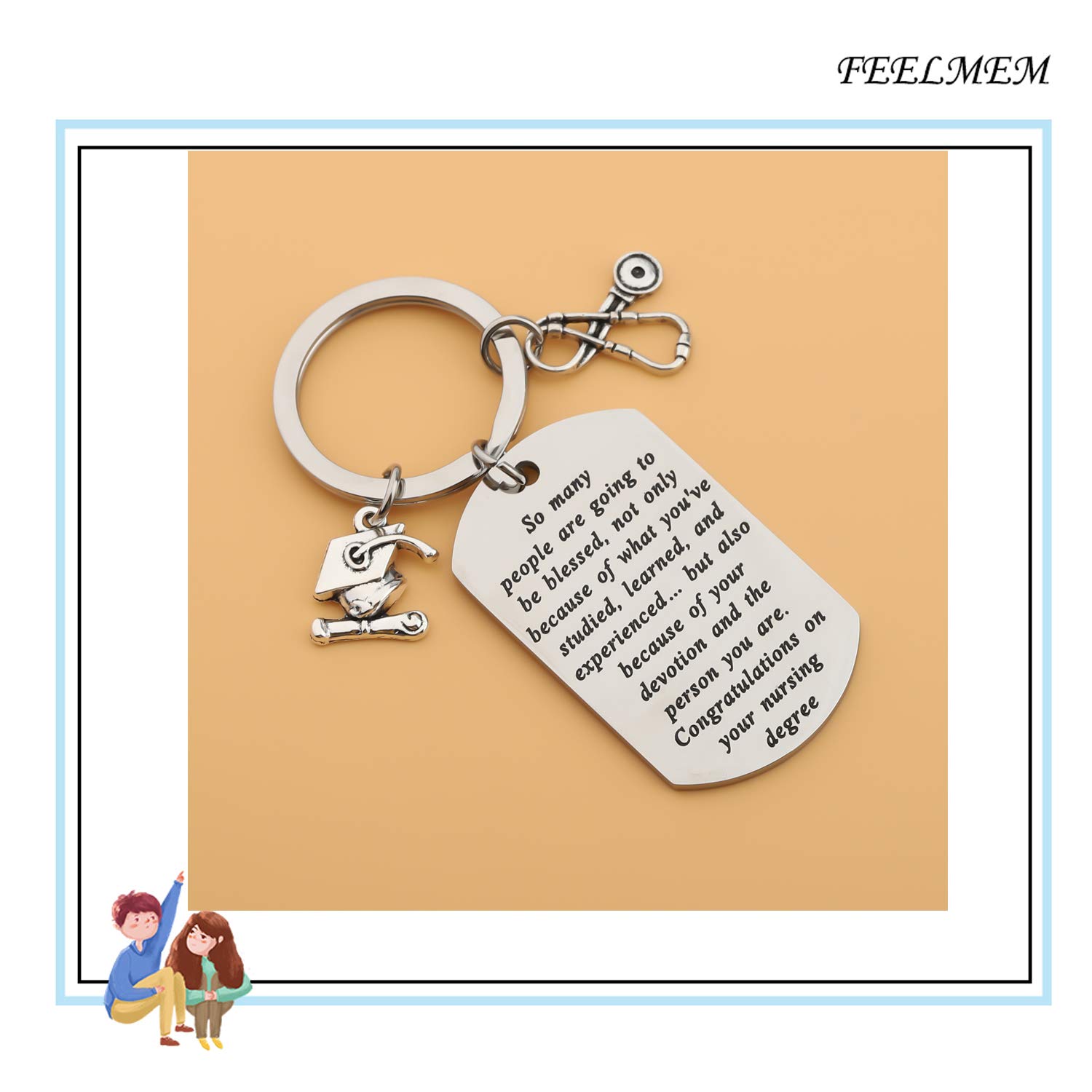FEELMEM Nursing Degree Graduation Gift Nurse Graduation Keychain So Many People Are Going To Be Blessed Because of Your Devotion and Person You Are Nursing School Graduation Keyring (silver)