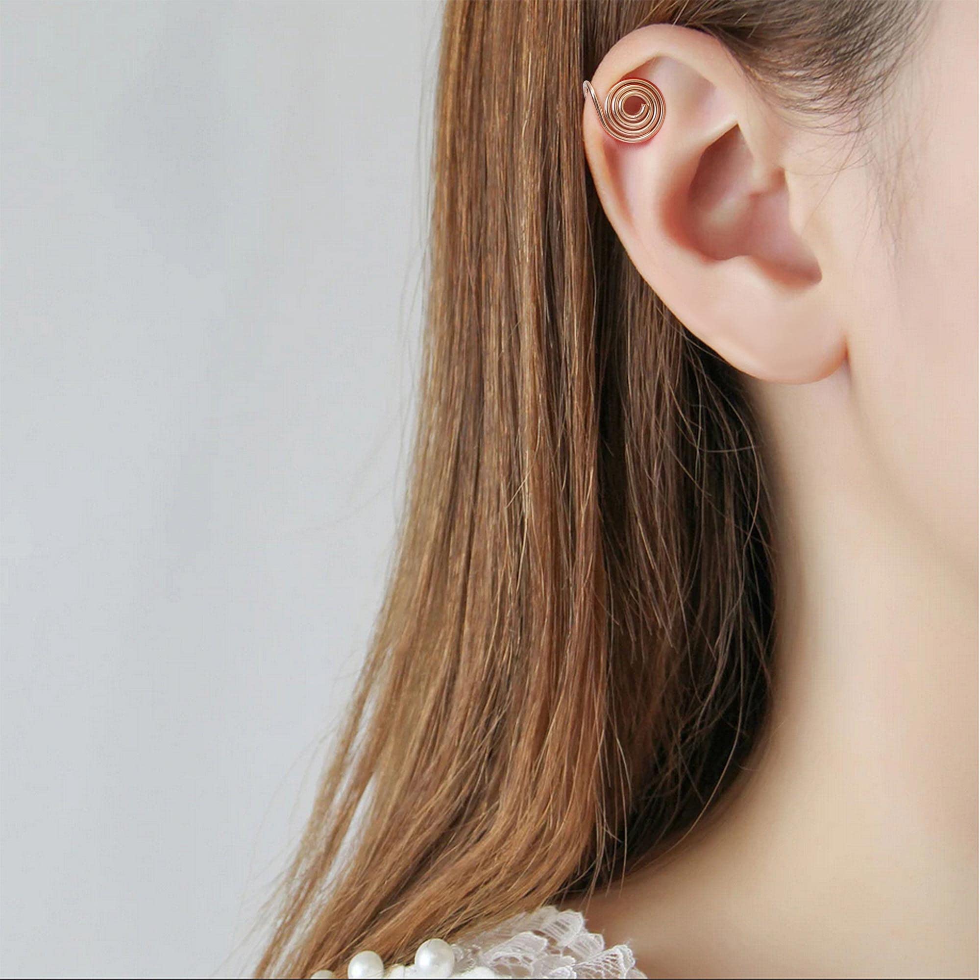 FLYUN Pressure Earring for Keloids, Clip On Earring, Ear Cuff, Stainless Steel Spiral Non-pierced Earrings (10MM, silver&gold&black)