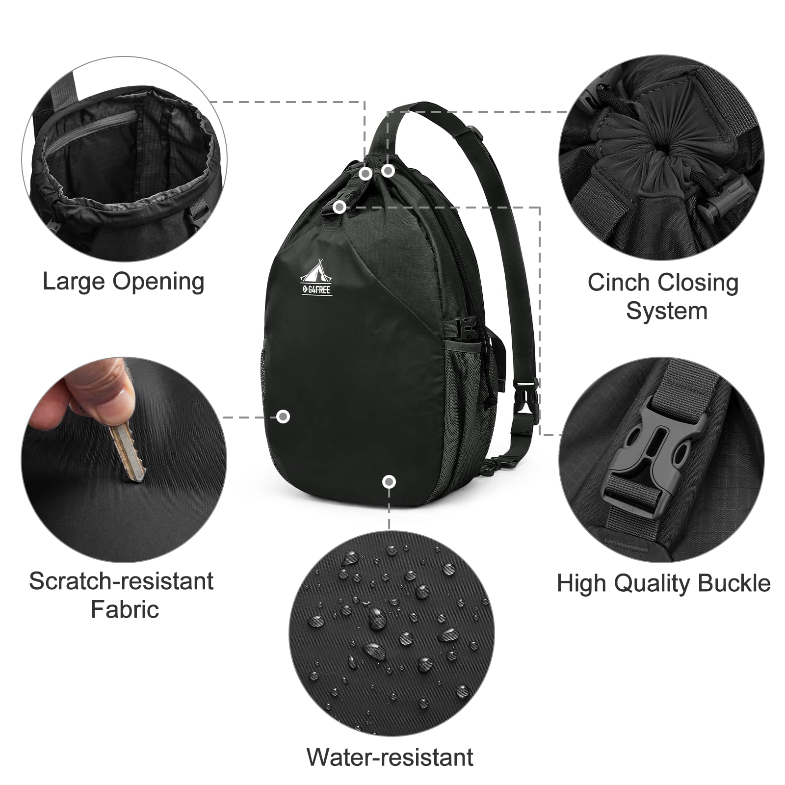 G4Free 15L Sling Bag Crossbody Drawstring Backpack Outdoor Travel Cinch Bag Foldable Gym Bag for Men Women