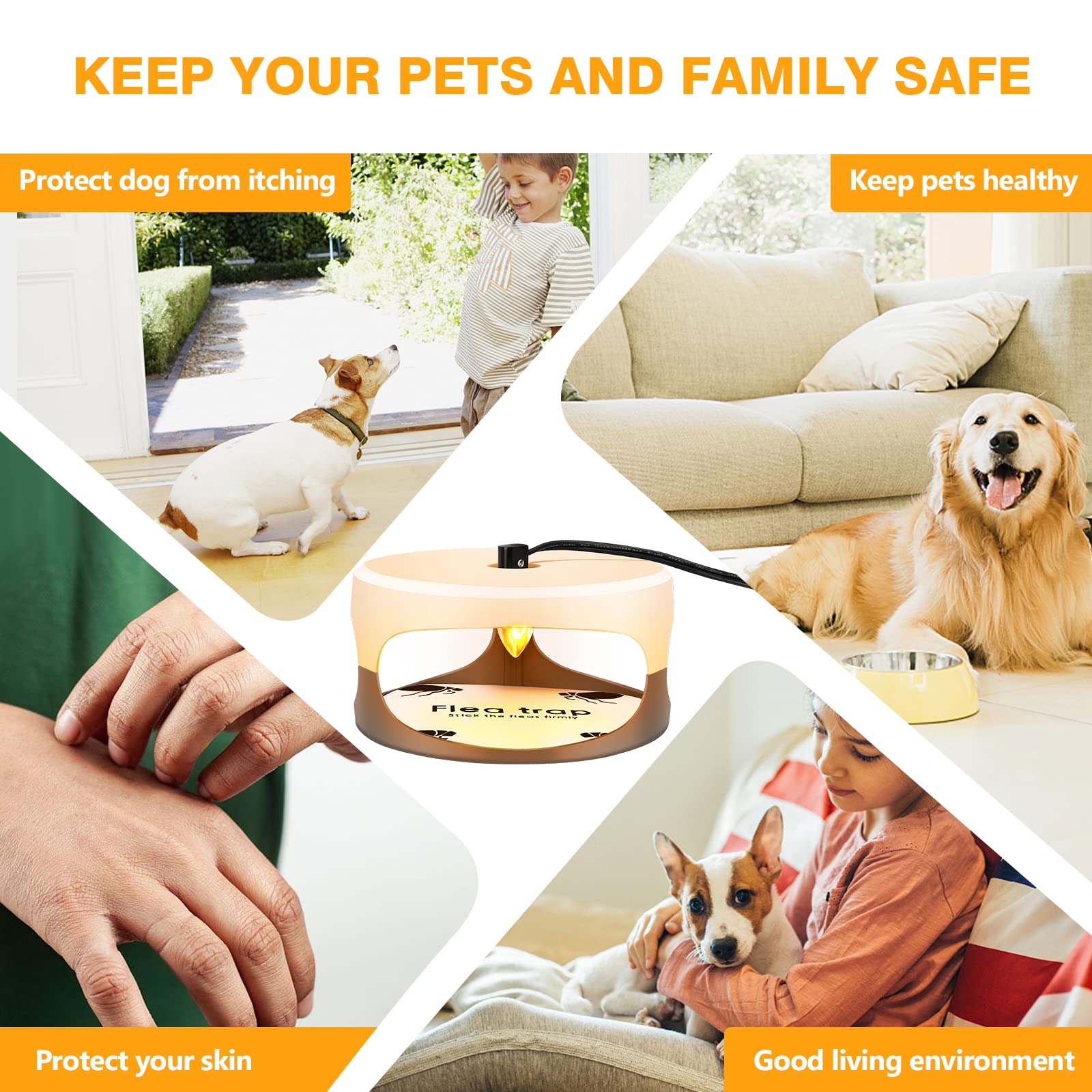 Flea Traps for Inside Your Home 2 Packs, Flea Light Trap for Indoor, Bed Bug Killer with Sticky Pads & Light Bulb Replacement, Natural Flea Insect Infestation Treatment Trap