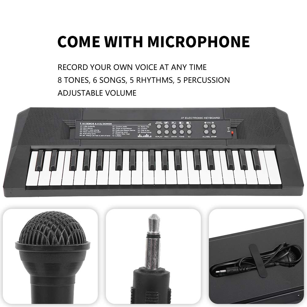 HOLPPO Electric Keyboard,Durable Plastic 37 Key Piano,Adjustable Volume Dual Power Supply Portable Keyboard Piano Microphone Recording Function