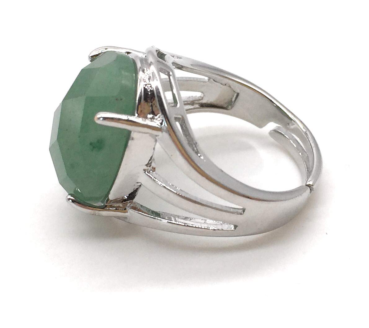Faceted Oval Round Shape Natural Stone Adjustable Ring for Women Gemstones Healing Crystal Jewelry Wedding Engagement Anniversary Birthday Gift (Oval Shape Green Aventurine)