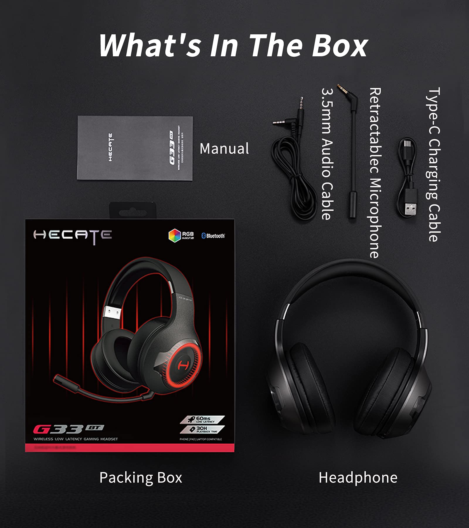 HECATE by Edifier G33BT Wireless Gaming Headset with Detachable Mic, Bluetooth Gaming Headphones for PC, PS5, PS4, Nintendo Switch, 60ms Low Latency, 40mm Driver, 48H Playtime, RGB Light