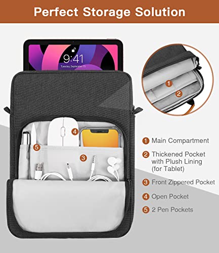 MoKo 12.9 Inch Tablet Sleeve Bag, Compatible with iPad Pro 12.9 M2 2022/2021/2020, Surface Laptop Go 12.4", Galaxy Tab S8+/S9+ 12.4" 2022/2023, Handle Carrying Case with Shoulder Strap, Black & Gray