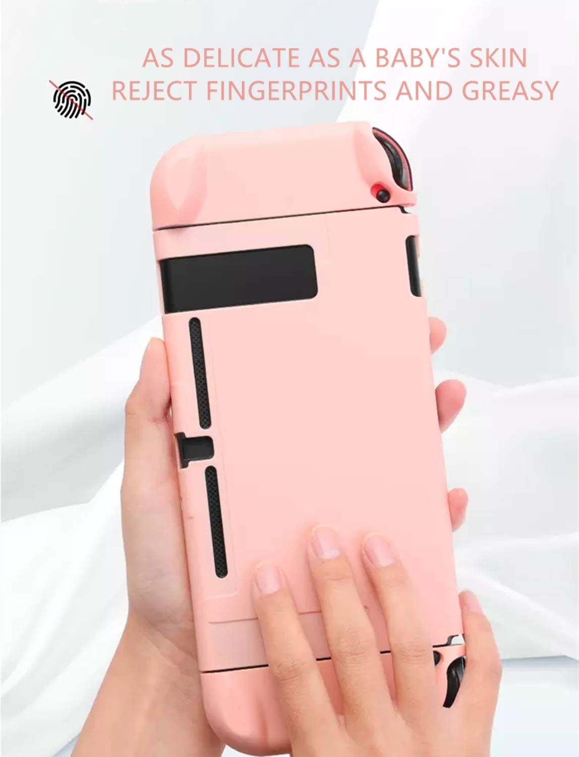 FANPL Pink Case for Nintendo Switch, Hard Shell Cute Protective Case Cover for Switch and Joy Con Controller with 2 Flower Thumb Grips - Comfortable Touch (Sakura Pink)