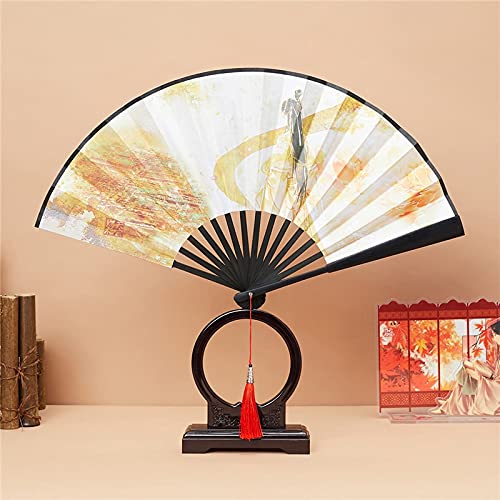 HACIEN Ornaments Hanfu Bamboo Folding Fan, Foldable Ancient, Hand Foldable Fan, 2 Printed Sides, Cosplay Costume Portable Folding Fan