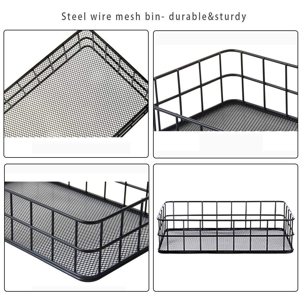 Hizibesty Black Metal Wire Cabinet Organizer Storage Organizer Bin Basket Tray - for Kitchen Pantry Pantry Fridge, Closets, Garage Laundry Bathroom 9.45"X6.10"x2.17β