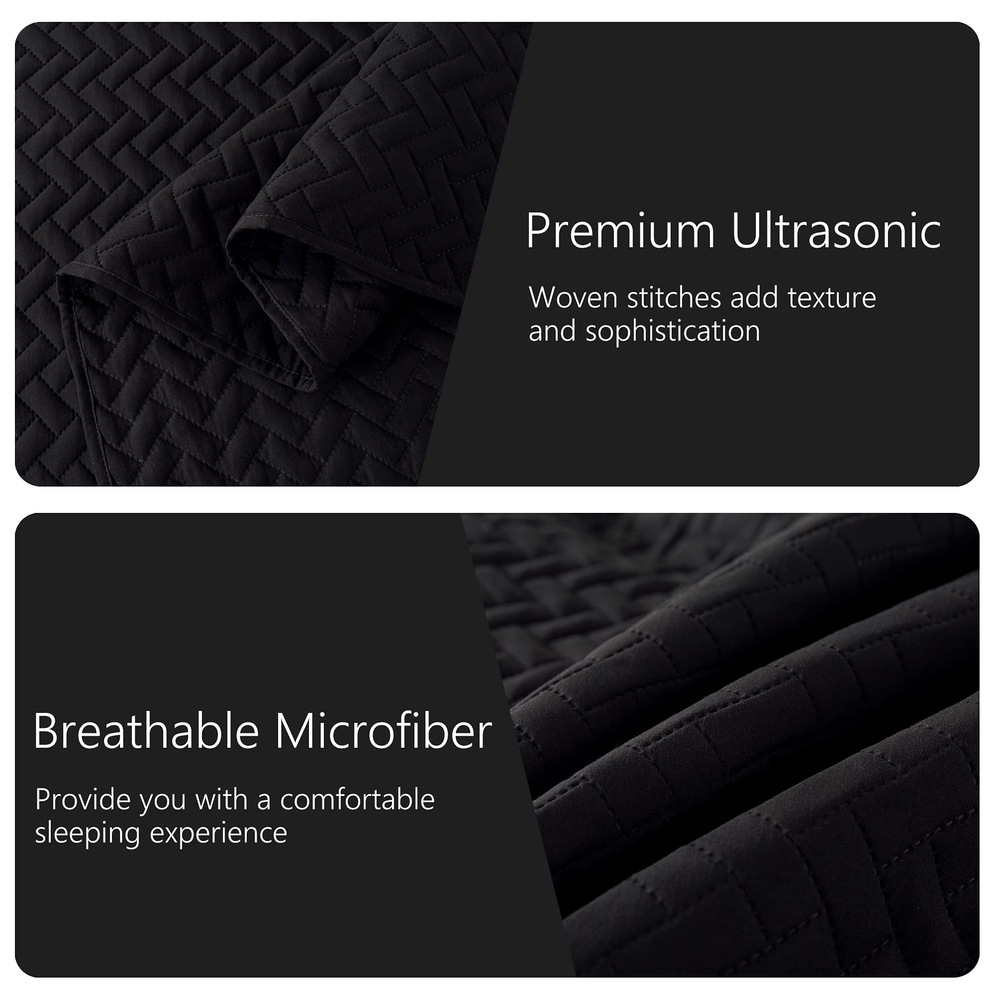 DOWNCOOL Black Queen Quilt Bedding Set with 2 Pillow Cases - 3 Pieces Quilts Queen Size Sets - Lightweight Soft Bedspread Coverlet Bed Cover for All Season - Queen Quilt Sets(90"x96")
