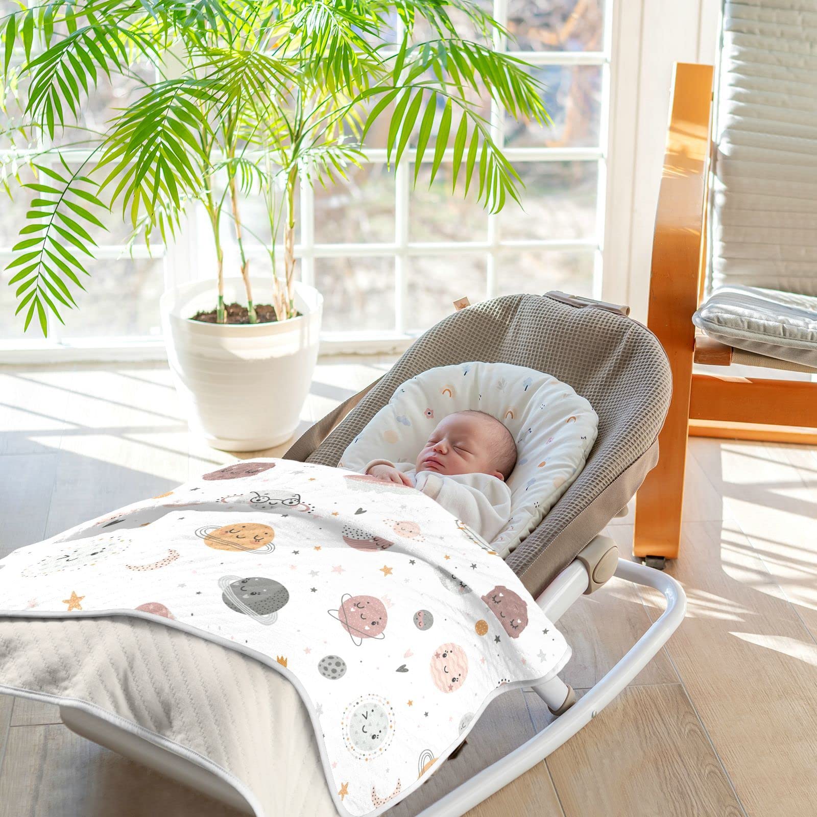 Galaxy Space Planets Cotton Baby Blanket 30" x 40" Warm Soft Breathable Muslin Swaddle Blankets for Toddler Boys Girls Nursery Receiving Wraps