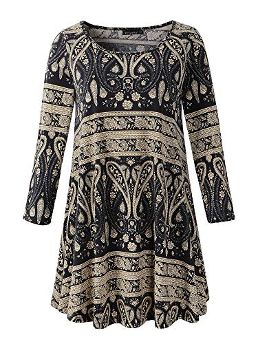Veranee Women's Plus Size Swing Tunic Top 3/4 Sleeve Floral Flare T-Shirt (XX-Large, 16-10)