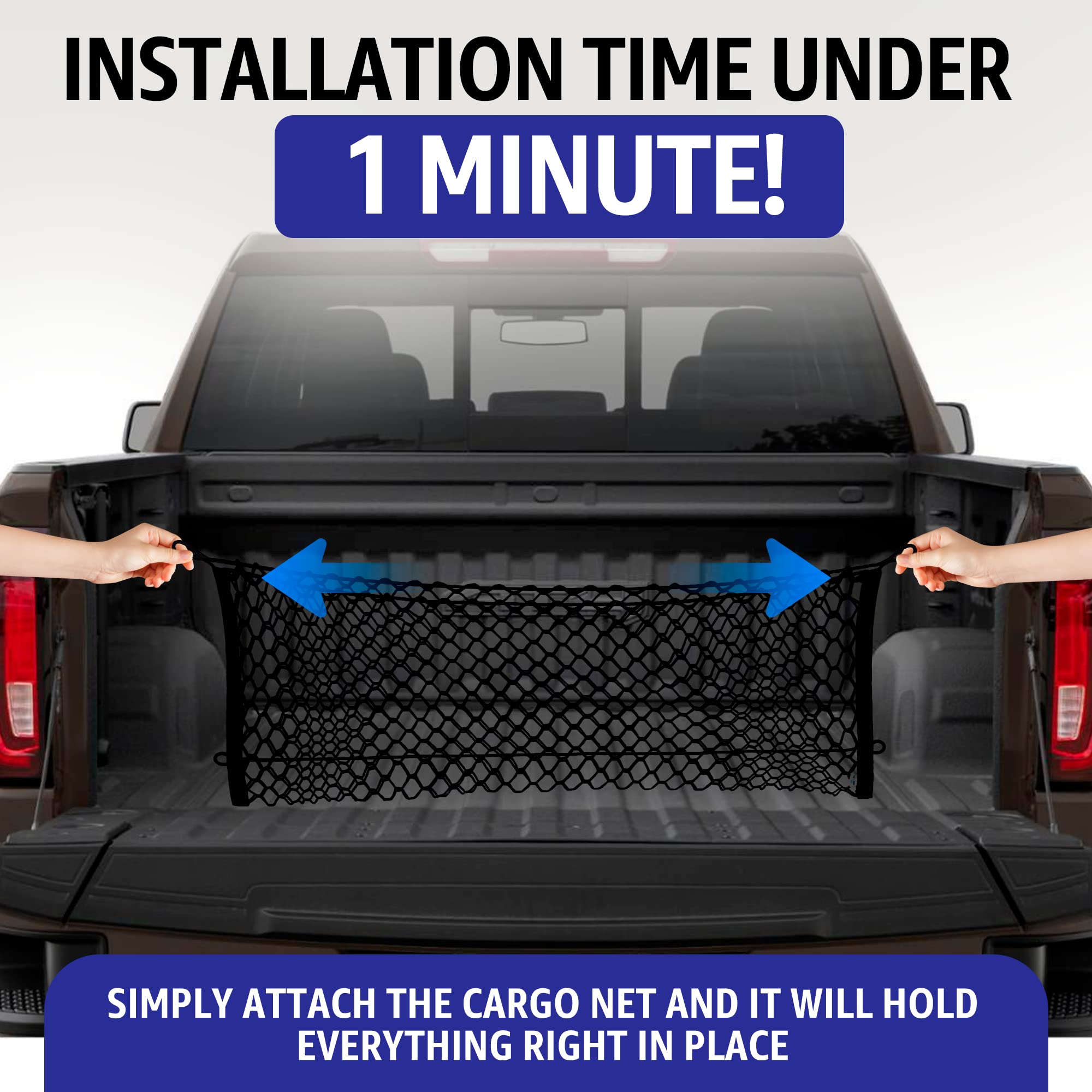 Envelope Style Trunk Mesh Cargo Net for GMC Sierra 2013-2024, Automotive Exterior Accessories - Premium Car Trunk Storage Organizers, Cargo Bed Net for Pickup Truck, Smart Vehicle Storage Organizer