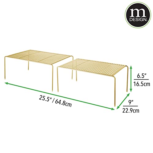 mDesign Adjustable Raised Metal 4-Piece Kitchen Stacking Organizer, Expanding Storage Rack - Cupboard, Pantry Shelf, Non-Skid Feet, Hold Dishes, Bowls, Mugs, Concerto Collection, 2 Pack, Soft Brass