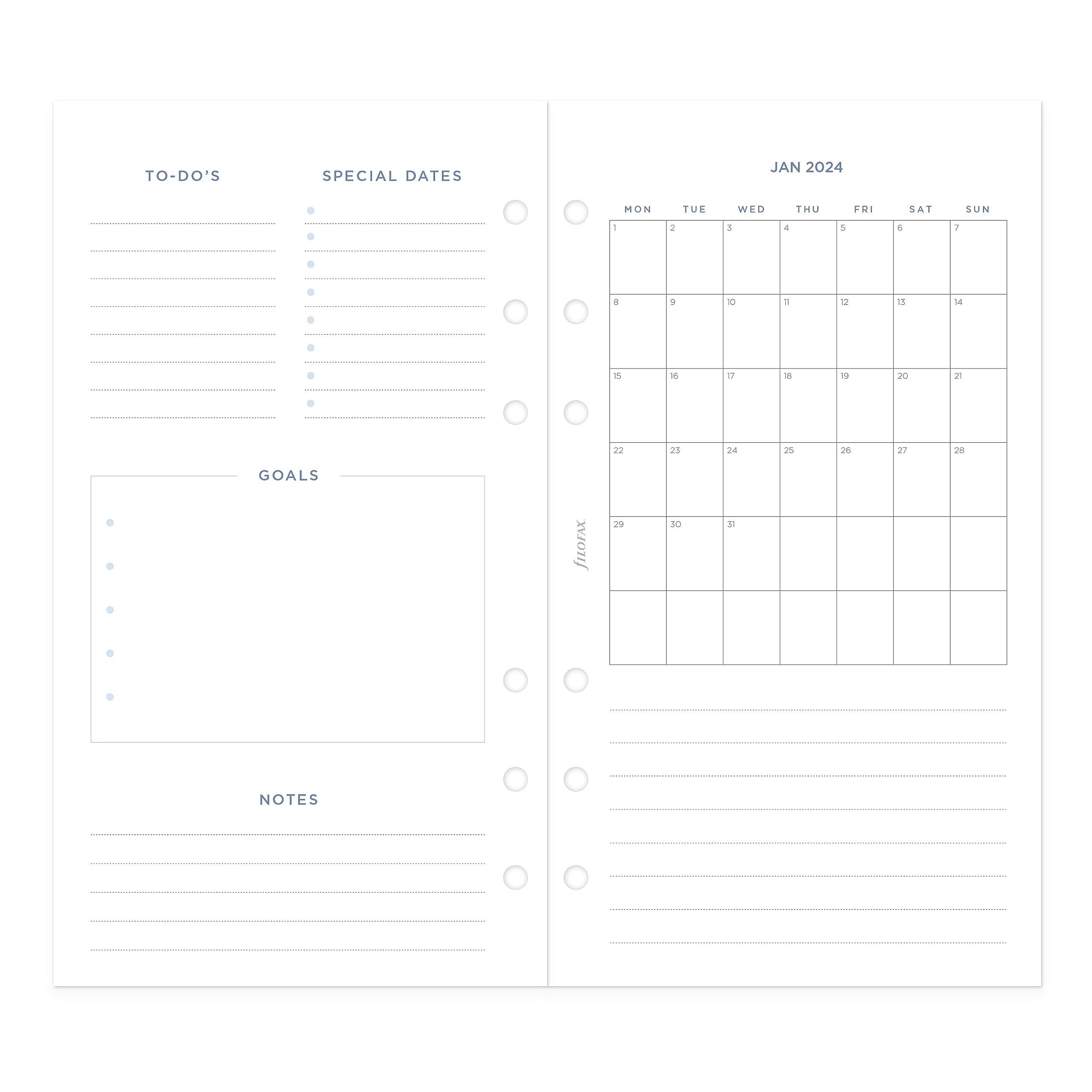 Filofax Calendar Diary Refill, Personal/Compact Size, Week-to-View, Garden Minimal Diary Pack, Multilingual: Five Languages, 2024 (C68492-24)
