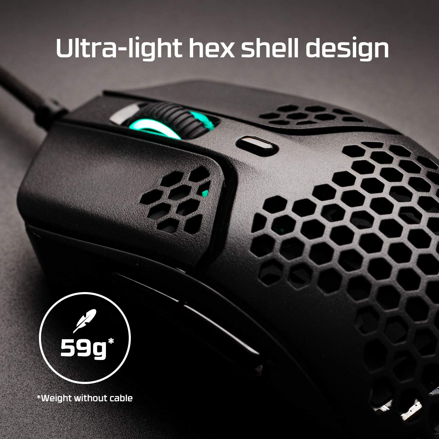 HyperX Pulsefire Haste – Gaming Mouse – Ultra-Lightweight, 59g, Honeycomb Shell, Hex Design, Hyperflex USB Cable, Up to 16000 DPI, 6 Programmable Buttons - Black/Red (Renewed)