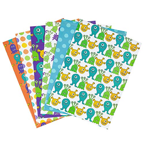 MAYPLUSS Wrapping Paper Sheet - Folded Flat - 6 Different Monster Design (45.2 sq. ft.ttl.) - 27.5 inch X 39.4 inch Per Sheet