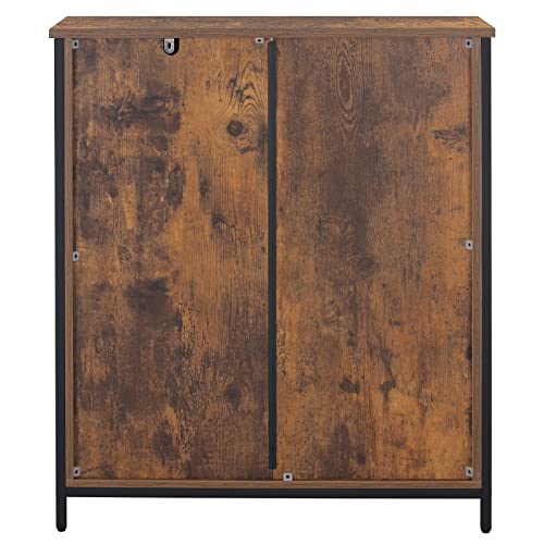 WEENFON Storage Cabinet, Industrial Floor Cabinet with 2 Doors & 1 Shelf, Wooden Freestanding Storage Cabinet with Metal Frame, Buffet Cabinet, for Living Room, Bedroom, Rustic Brown & Black