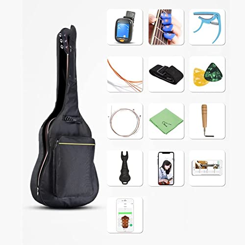 Guitar Kit, String Instrument Electronic Guitar Acoustic Guitar, Single Board Guitar Travel Musical Instruments Practice Fingerstyle, with Backpack Tuner for Beginners ( Color : Beige , Size : 38inch