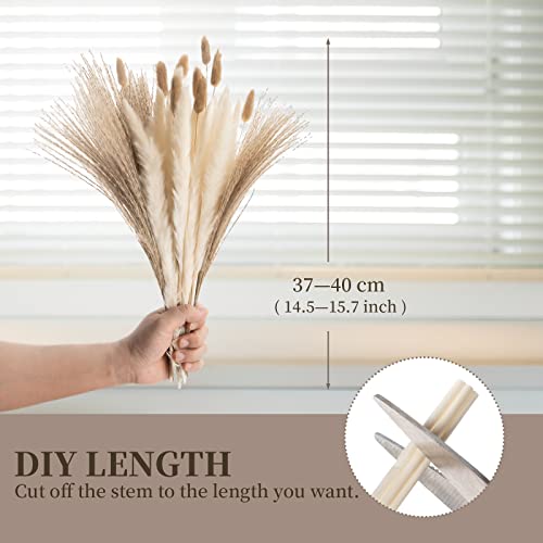 Wemk Pampas Grass with Vase Included, 90Pcs Dried Pampas Grass Decor, Natural Dried Pampas Grass, Fluffy Pampas Grasses for Home Decor Wedding Boho Decor