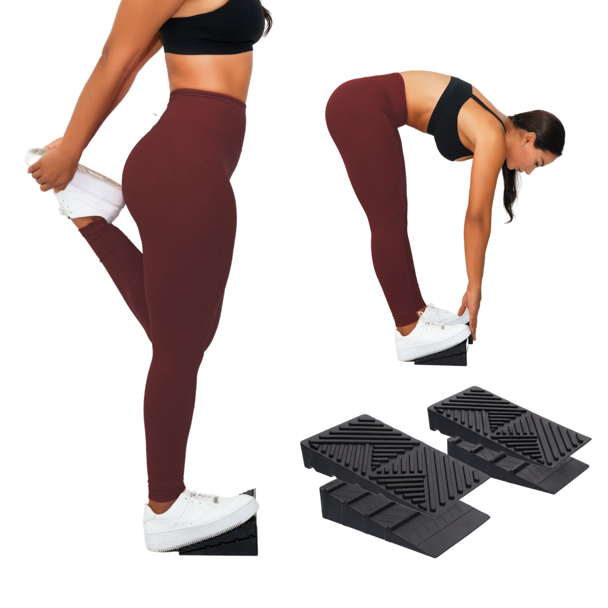 HELLIFT Squat Wedge Block for Heel Elevated Squats & Resistance Band Sets (5PCS) - Non-Slip Deadlift Weight Lifting Adjustable Rubber Calf Stretcher Black